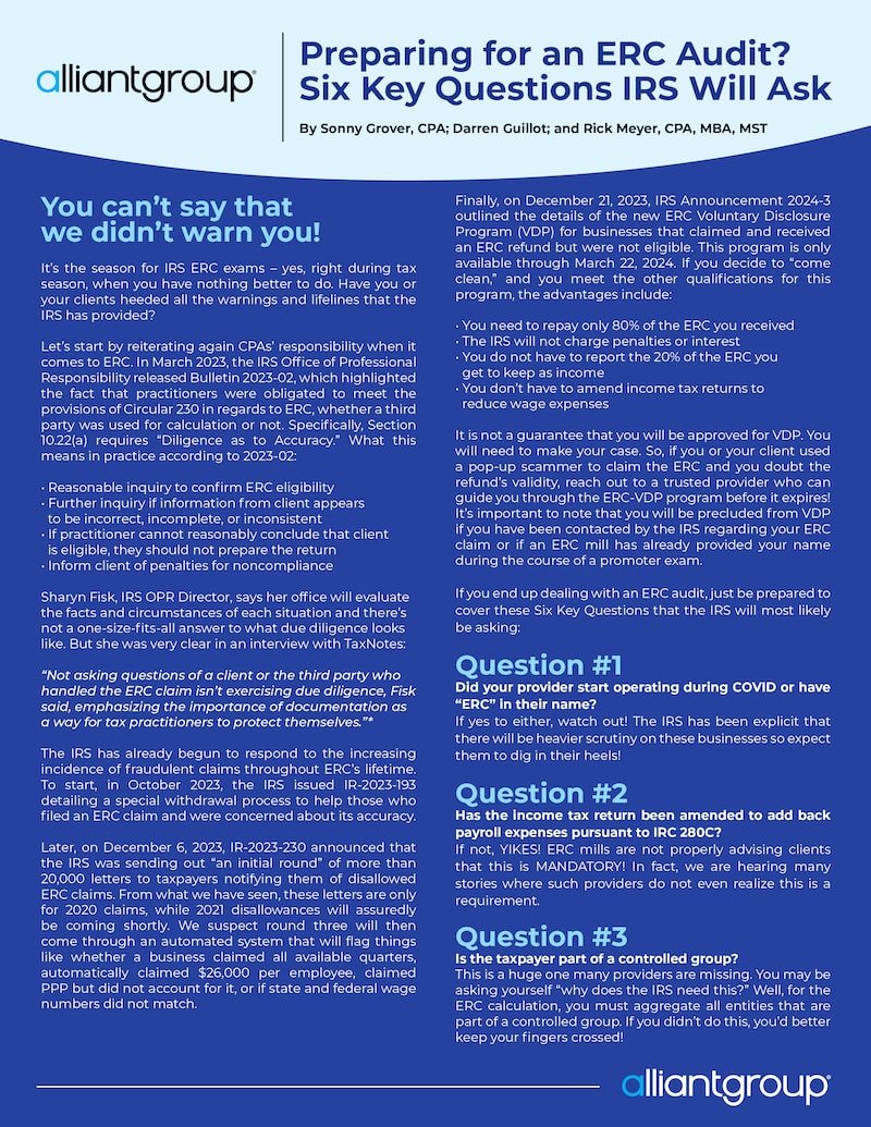 Six Key Questions the IRS Will Ask | ERC Audit